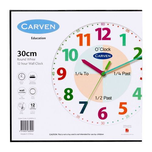 Carven Educational Clock 30mm 12 Hour - Blue Ink Group
