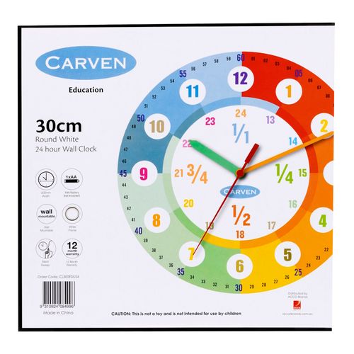 Carven Educational Clock 30mm 24 Hour - Blue Ink Group
