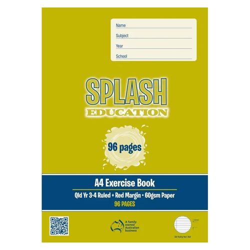 Splash Exercise Book A4 Qld Year 3/4 Ruled With Margin 96 Page - Blue ...